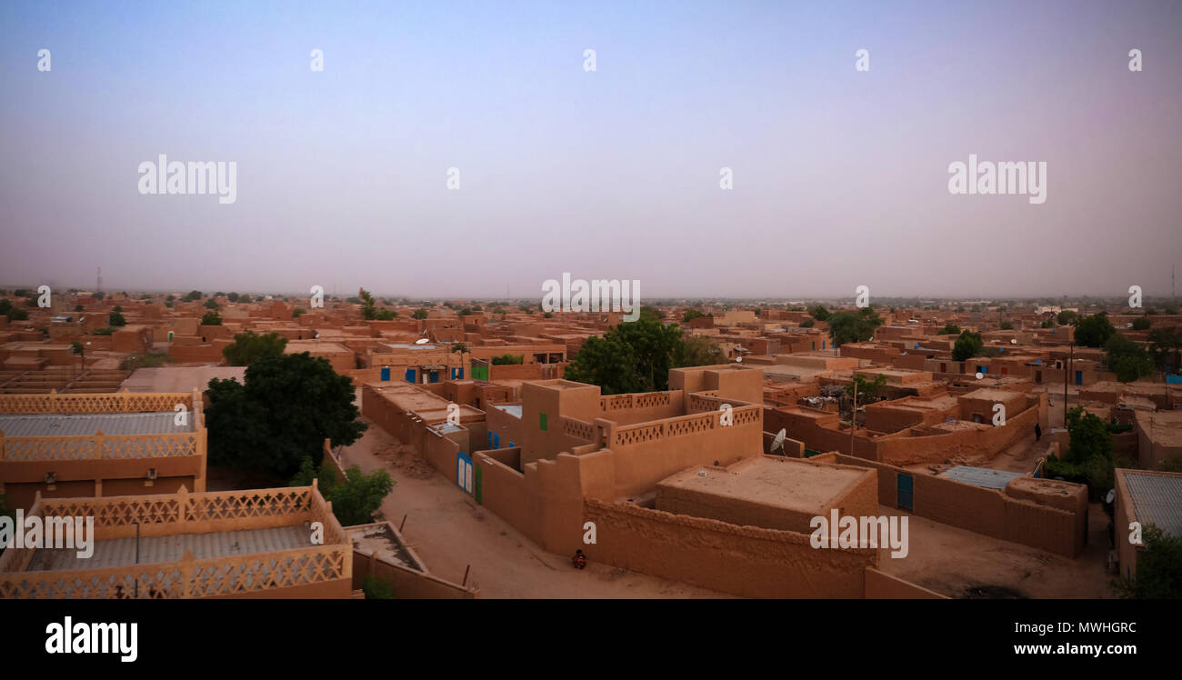 Aerial sunrise panoramic view to Agadez old city at Air, Niger Stock ...