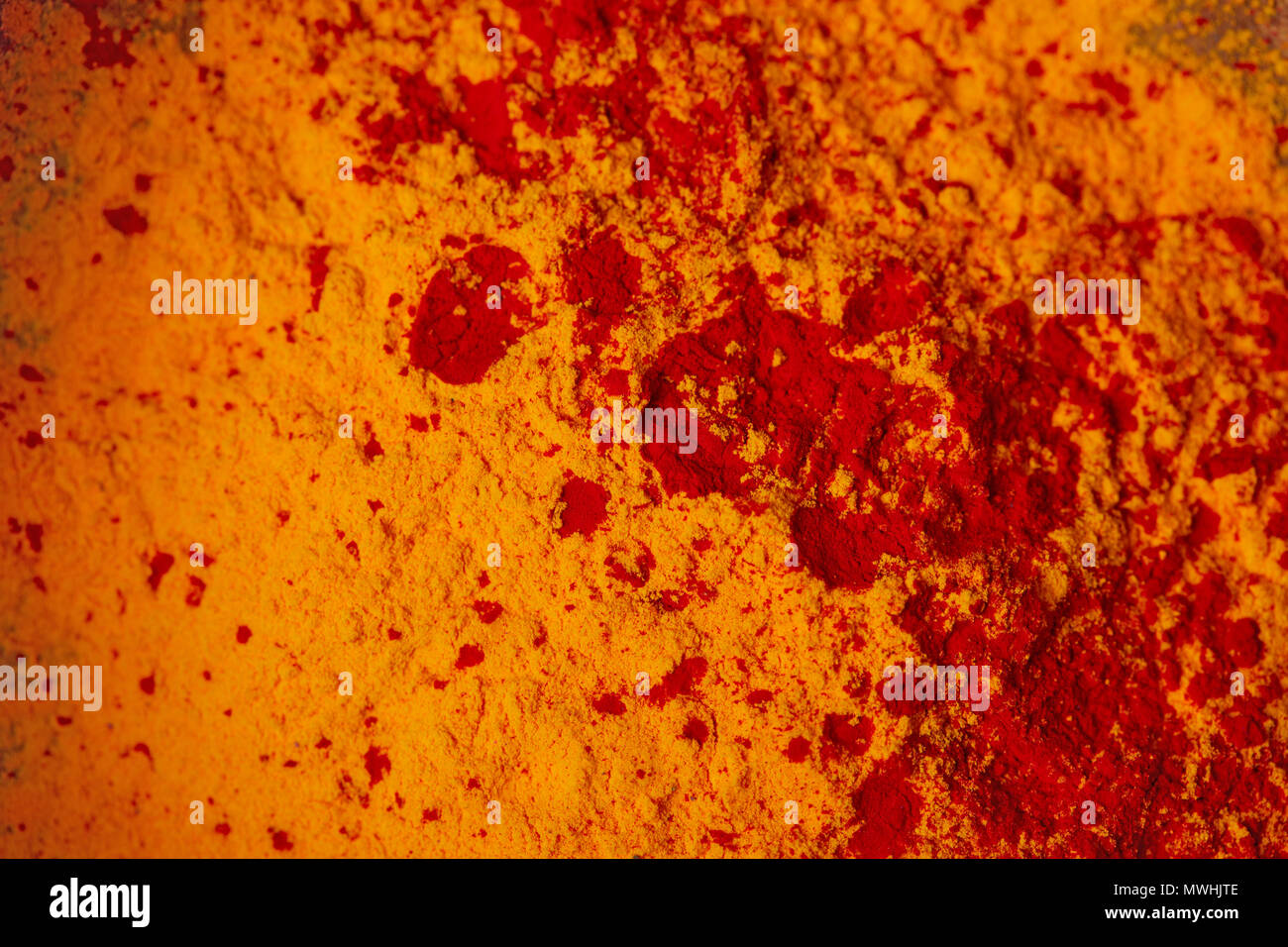 top view of orange and red holi powder, traditional Indian festival of ...