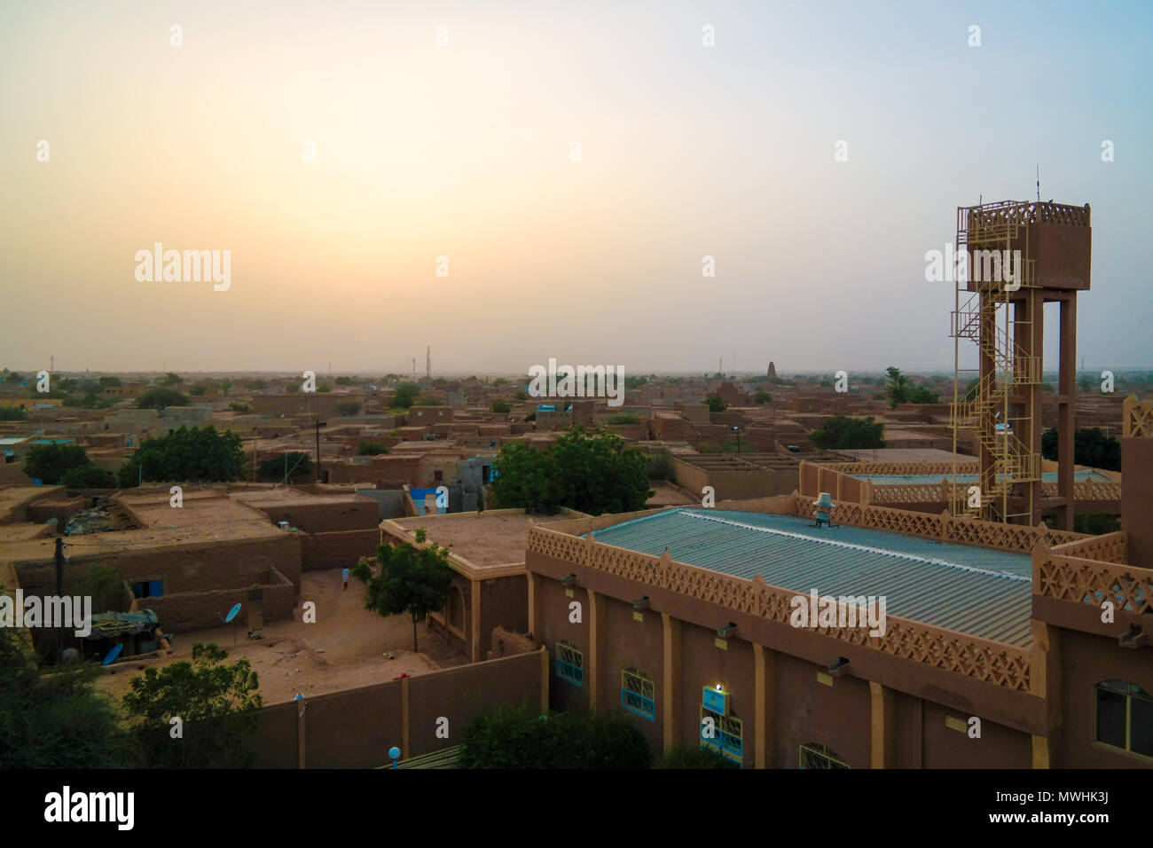 Aerial sunset panoramic view to Agadez old city at Air, Niger Stock ...
