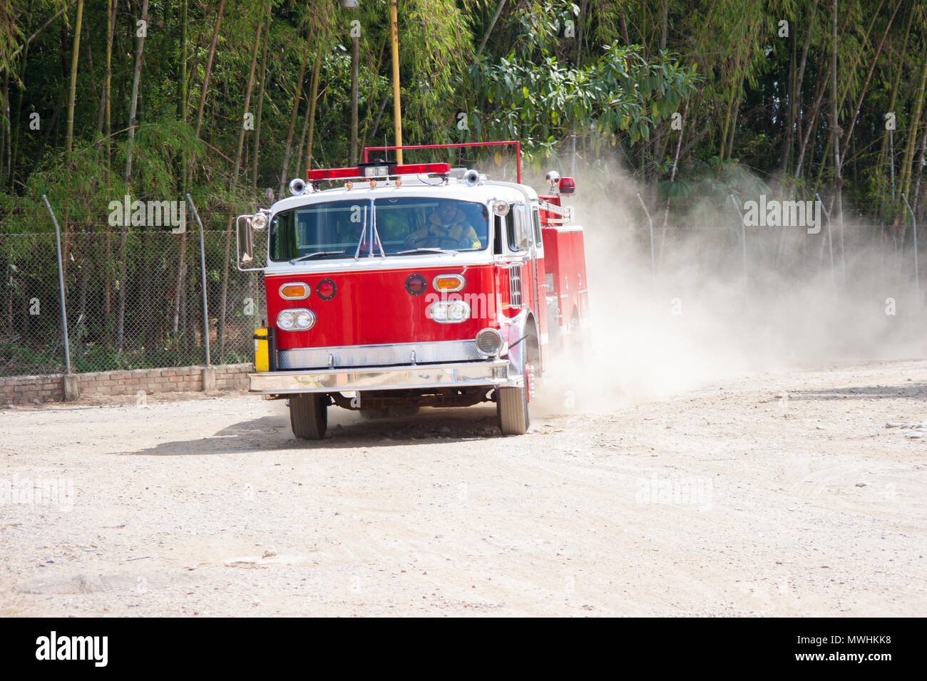 A Shiny Red Fire Truck In Action, In Motion Stock Photo - Alamy
