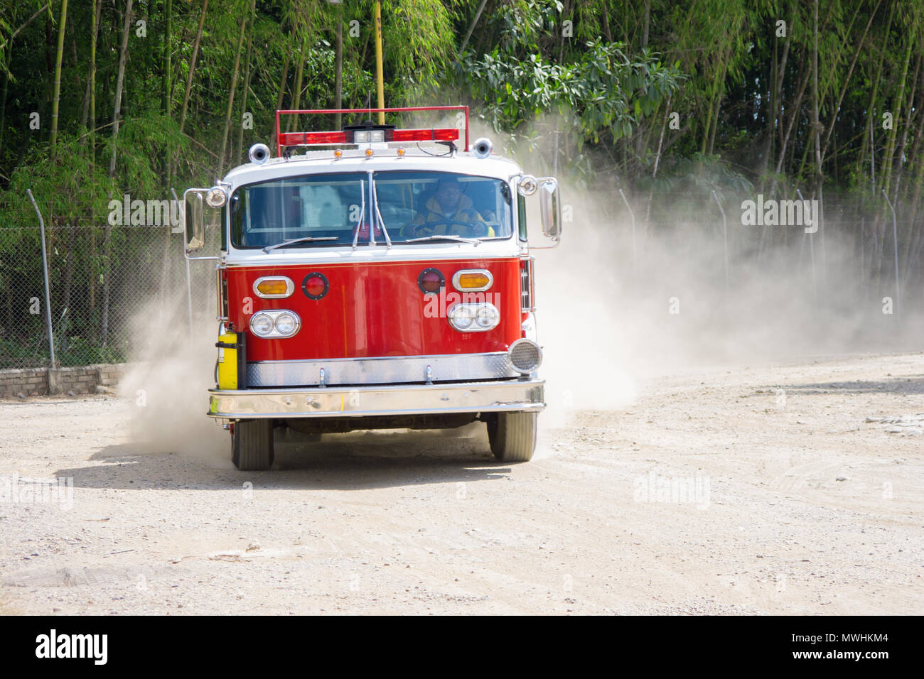 A Shiny Red Fire Truck In Action, In Motion Stock Photo - Alamy