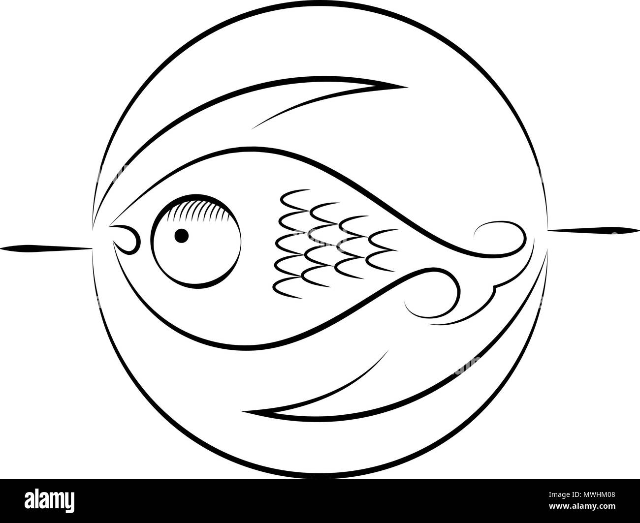 Fish and waves stylized line drawing for logotypes and branding Stock ...