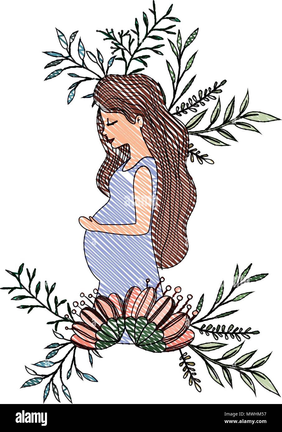 beautiful mom pregnancy with floral frame Stock Vector Image & Art - Alamy
