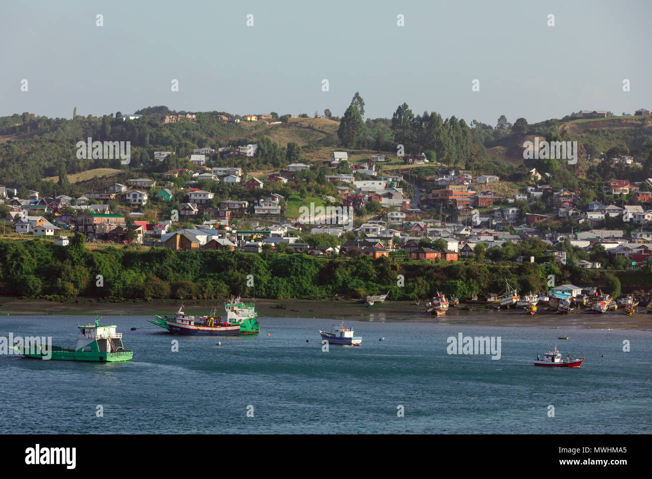 Quinchao Island, Chiloé, Chile: Looking across the channel at Dalcahue ...