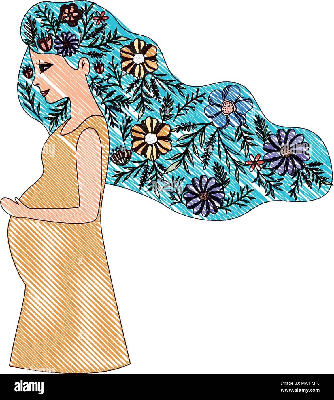 beautiful mom pregnancy with floral frame Stock Vector Image & Art - Alamy