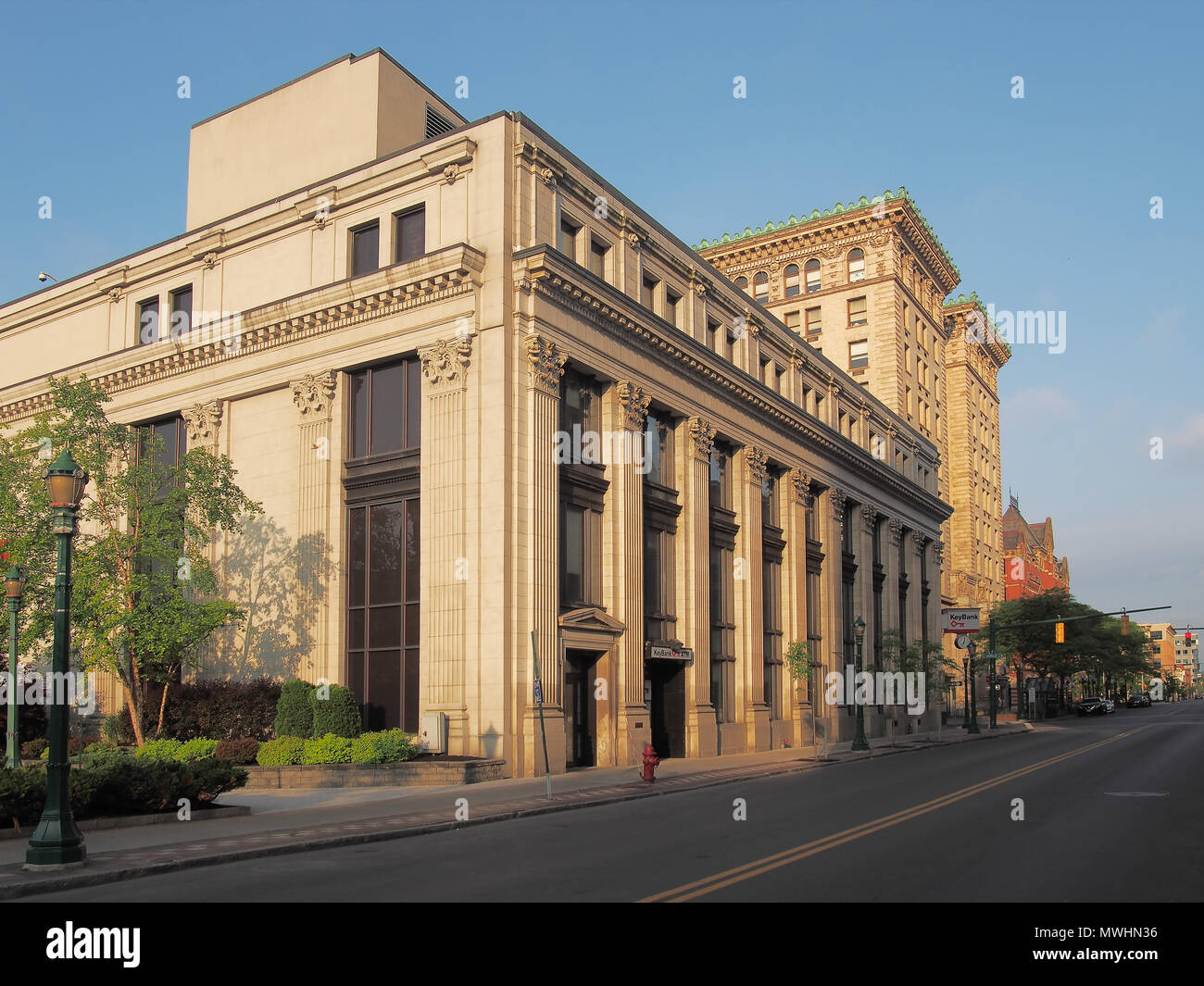 Syracuse, New York, USA. May 28, 2018. View of East Washington Street ...