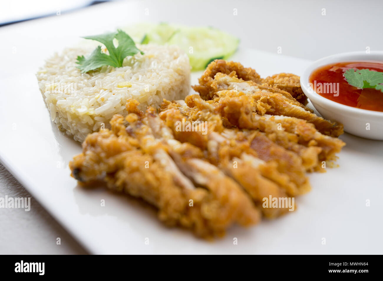 Fried-Chicken Rice Thai style Stock Photo - Alamy