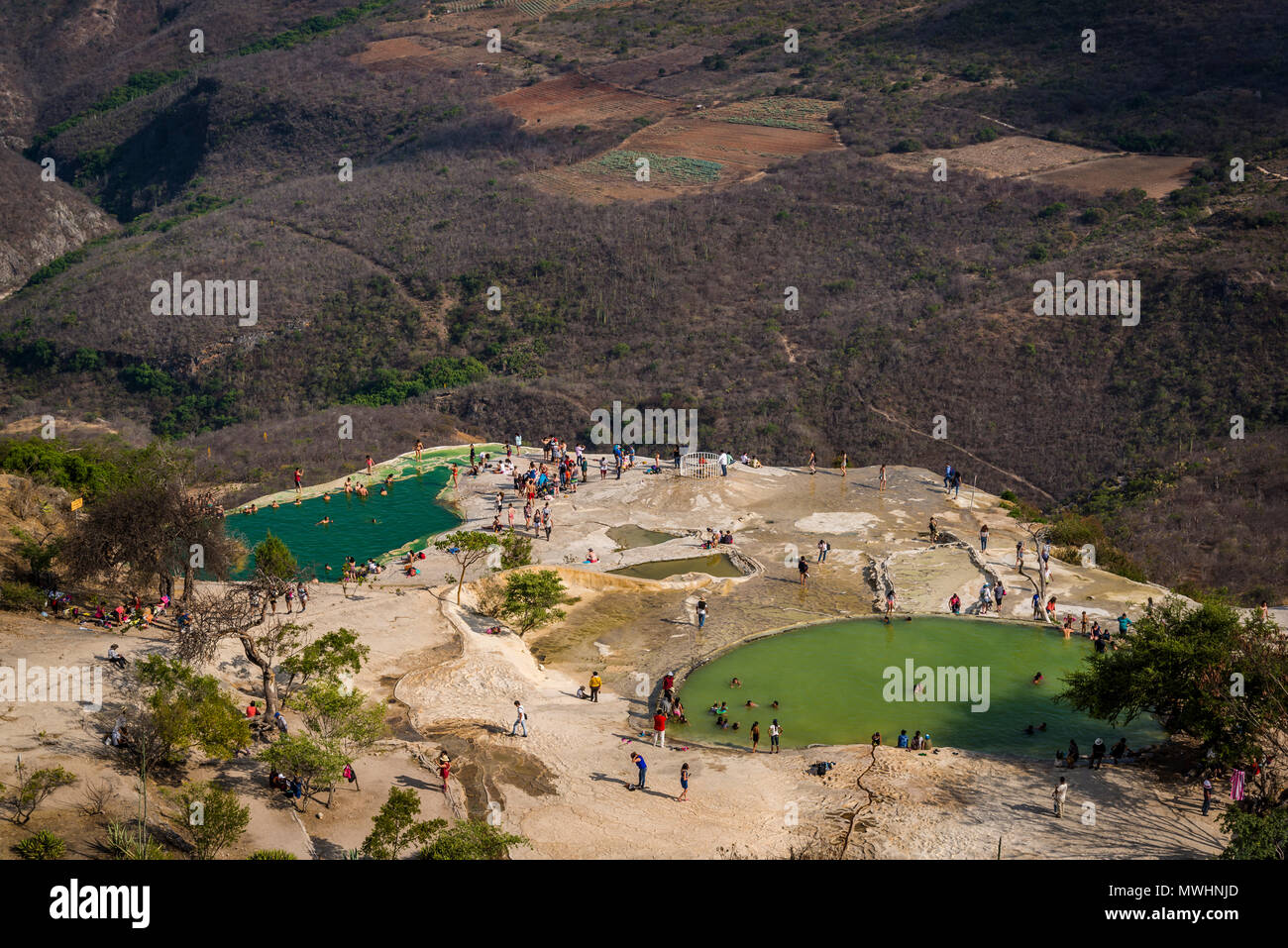 Hierve el Agua, natural rock formations and rock shelf with natural ...