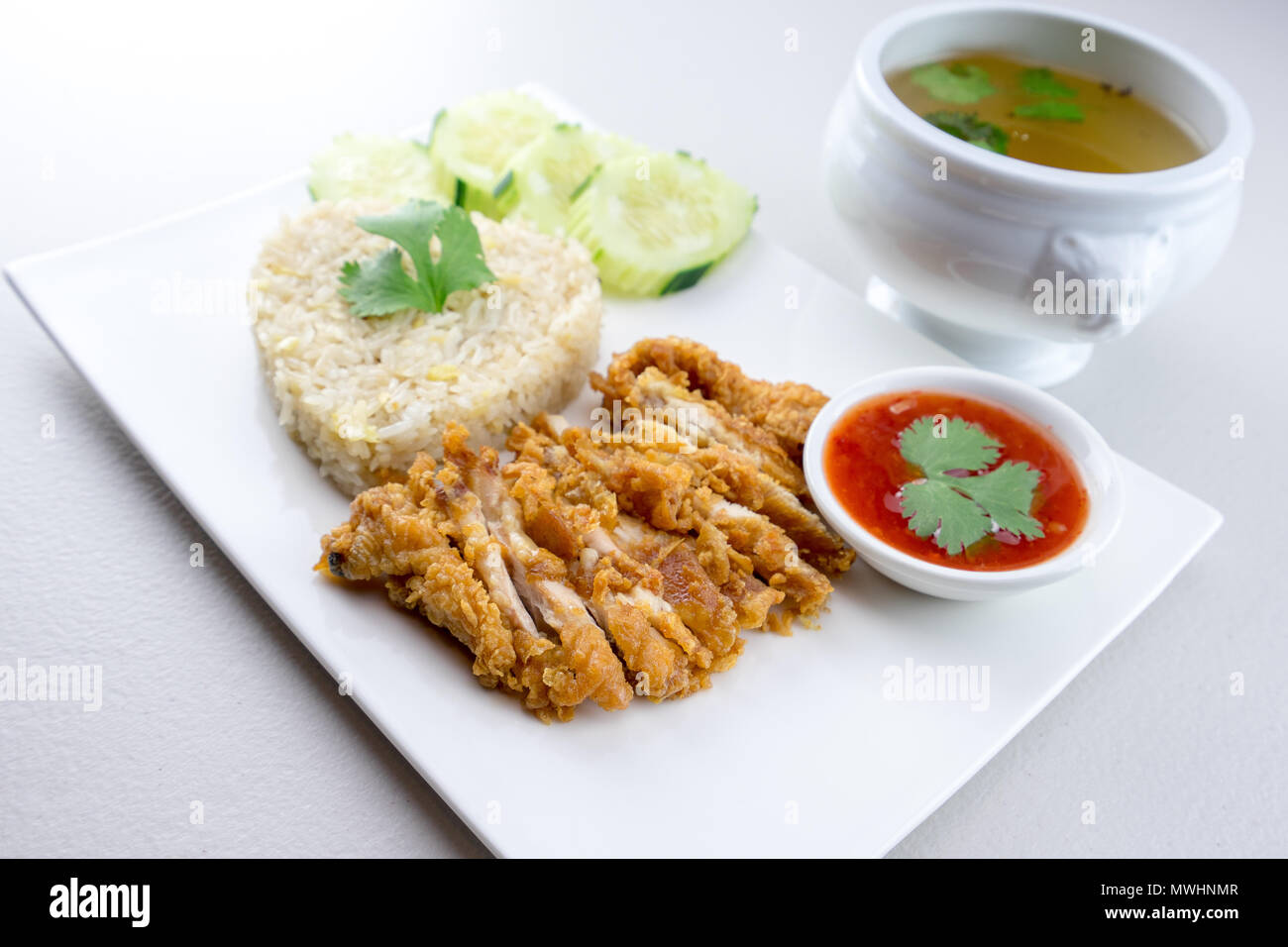 Fried-Chicken Rice Thai style Stock Photo - Alamy