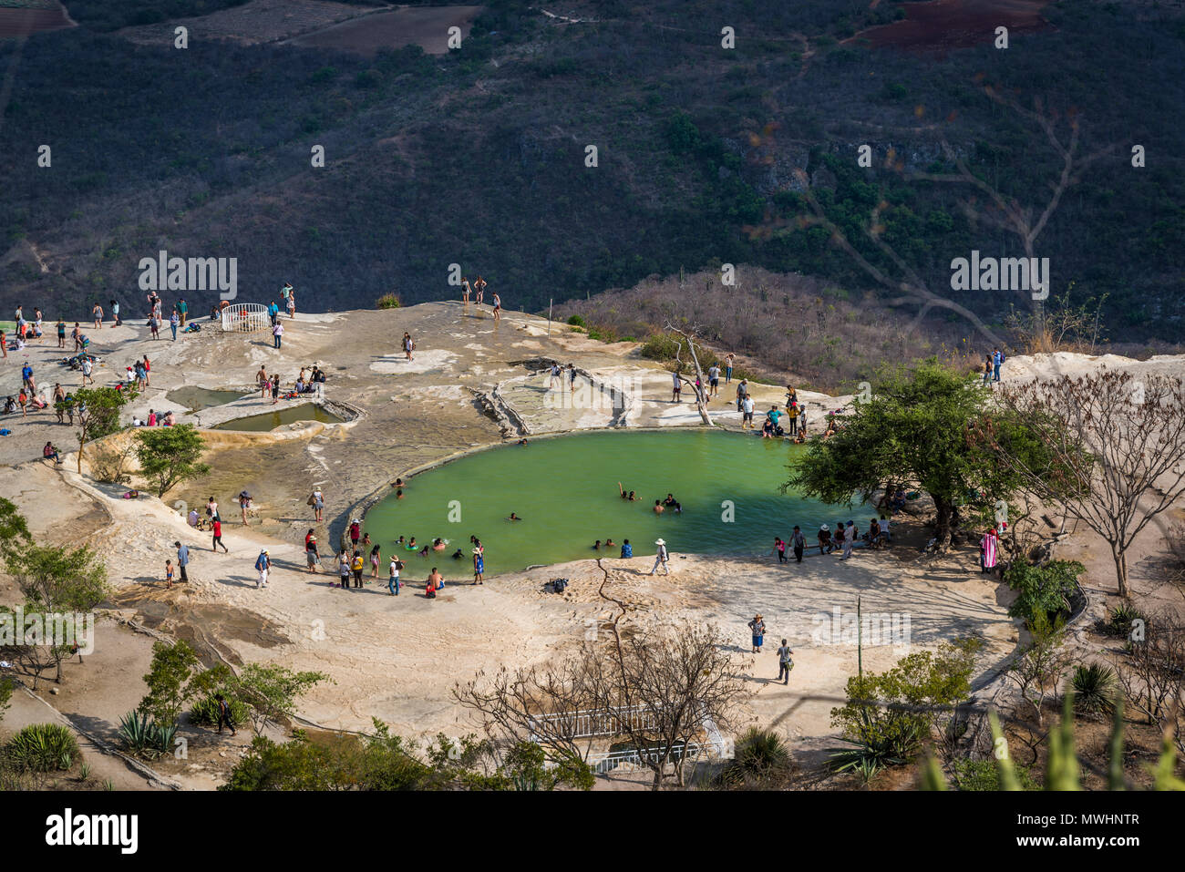 Hierve el Agua, natural rock formations and rock shelf with natural ...