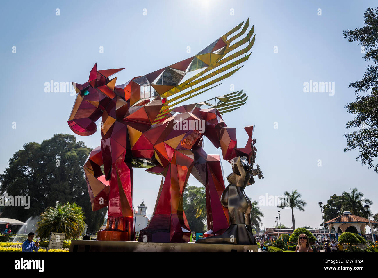 Horse with wings public sculpture, Santa Maria del Tule, Oaxaca, Mexico ...