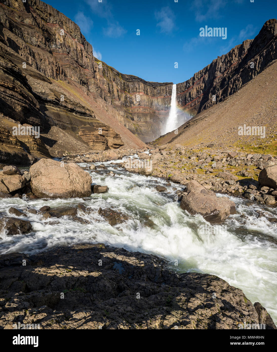 wild Hengifoss Waterfall and its canyon Stock Photo - Alamy