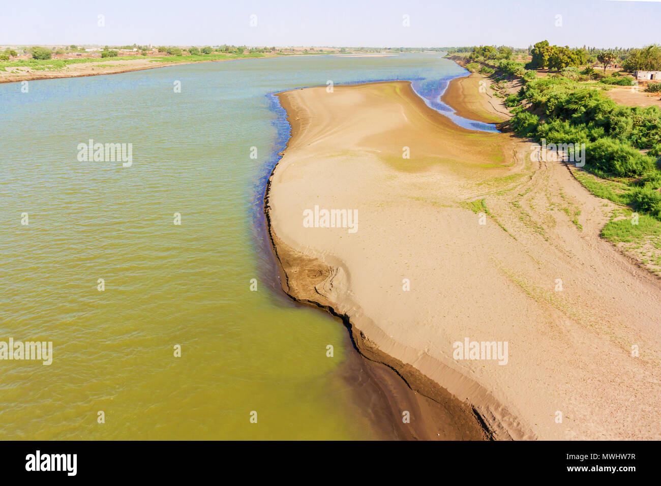 Blue Nile river as seen from the bridge in Wad Madani in Sudan Stock ...