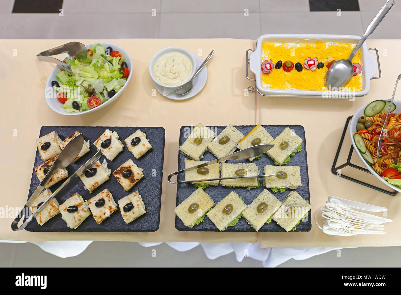 Buffet Table With Food Display Stock Photo - Alamy