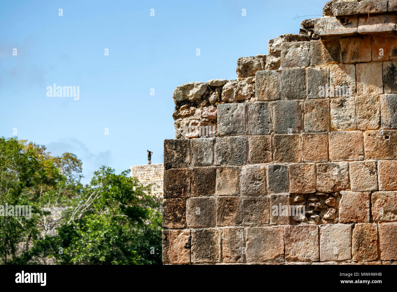 Part of the stone wall of the ancient Mayan pyramid Stock Photo - Alamy