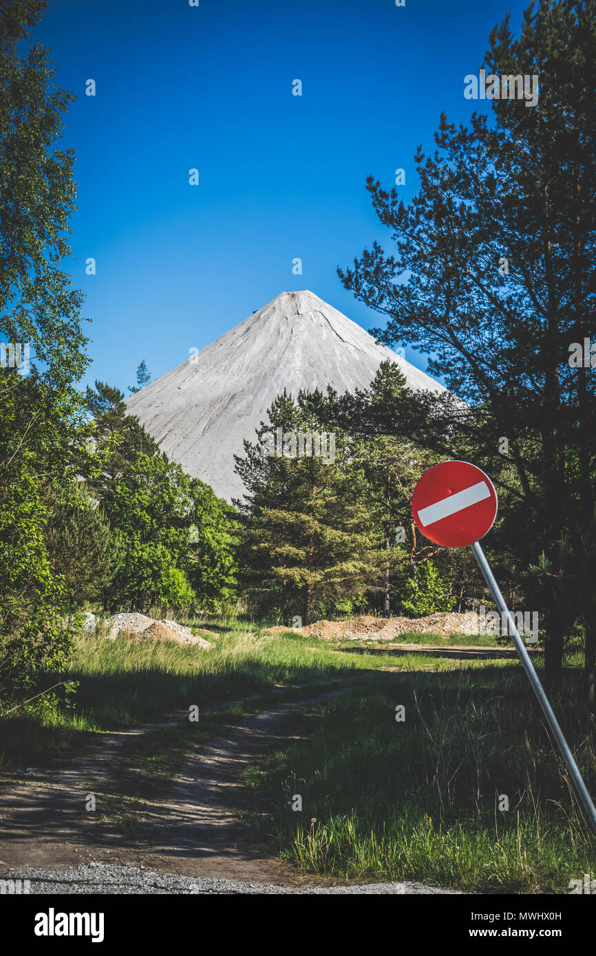 View to ash mountains formed from waste of oil shale mining in Luganuse ...
