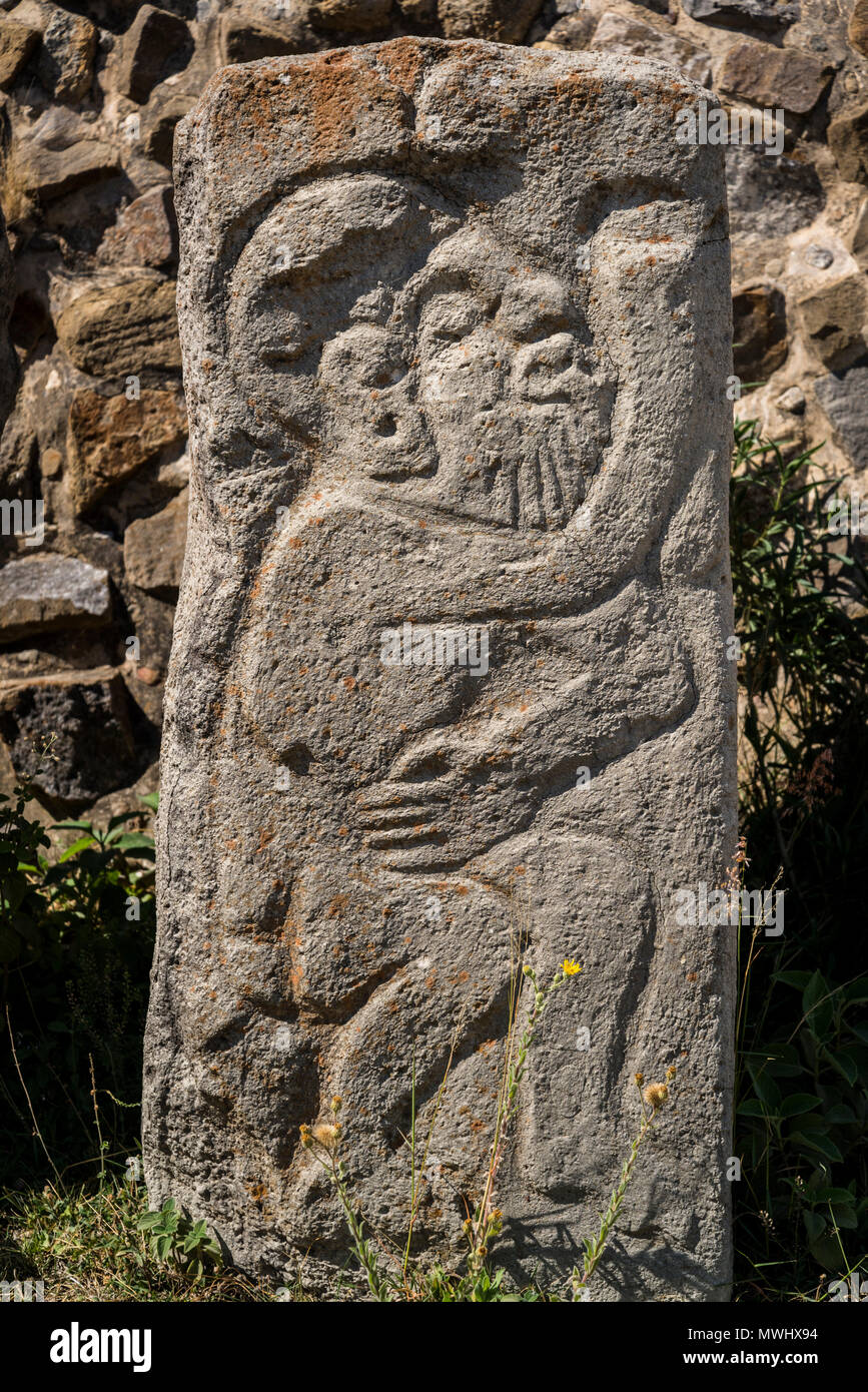 Monte Alban, a pre-Columbian archaeological site, Stone carving of a ...