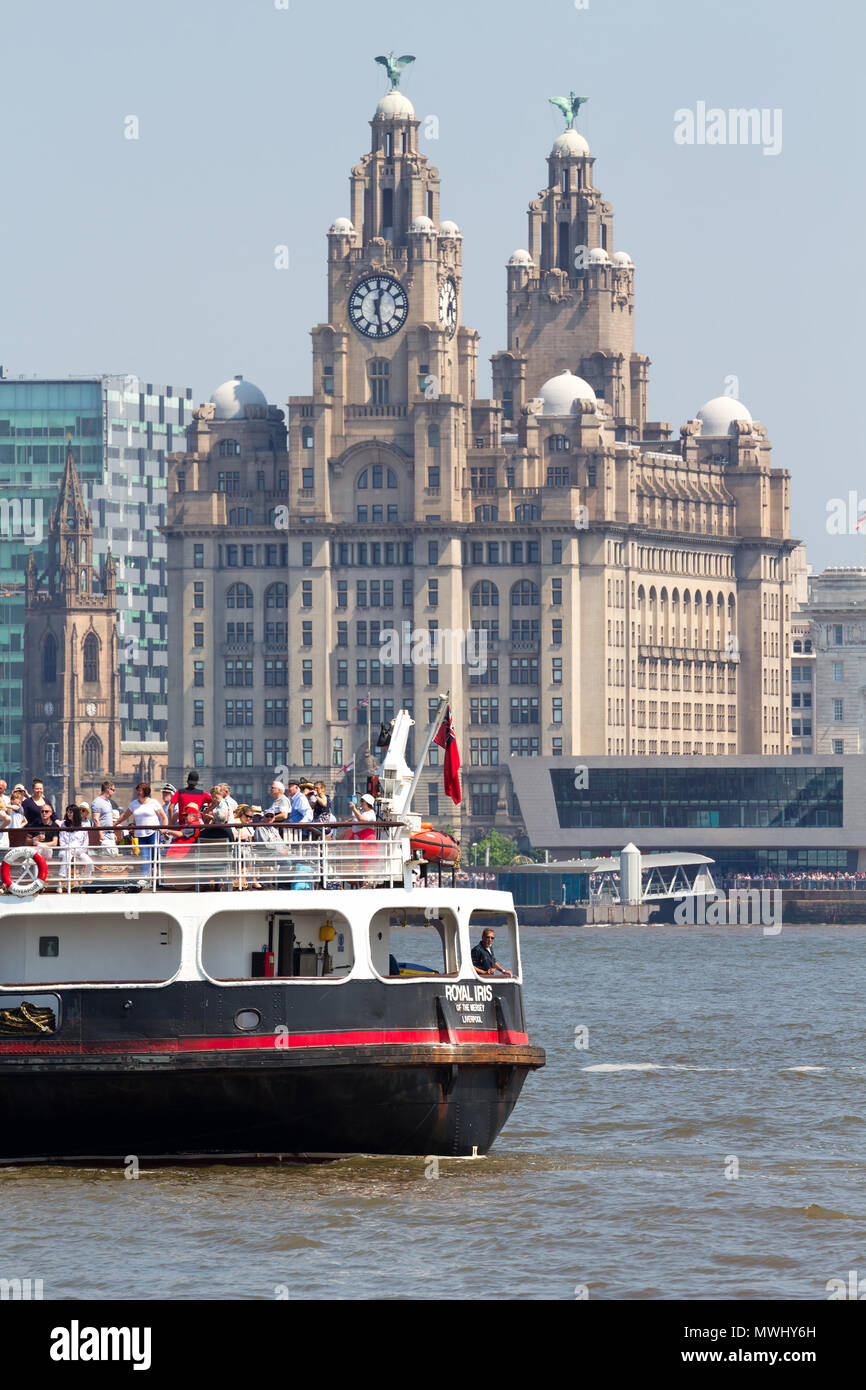 The Mersey Ferry Royal Iris sailing past the Liver Buildings on the ...