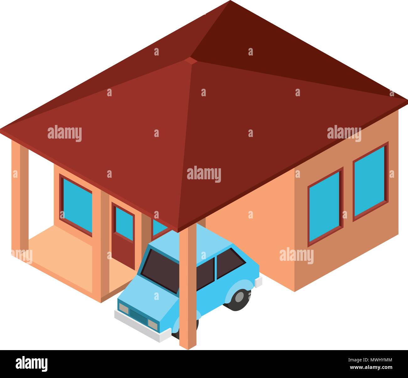 exterior house with car parking isometric icon Stock Vector Image & Art ...