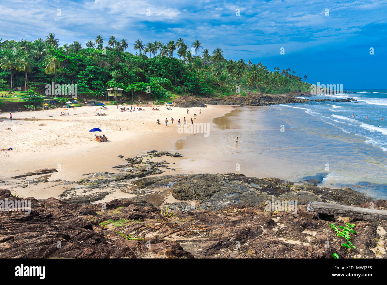 Itacare, Brazil - December 6, 2016: Tourists at the beautiful Tiririca ...