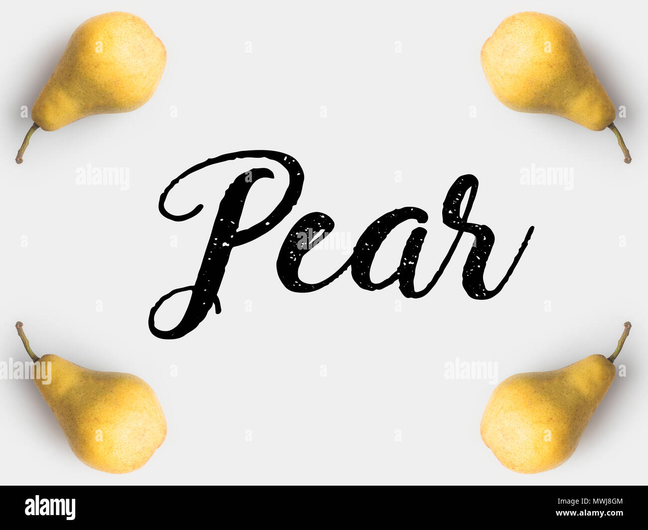 hand written lettering with fresh pears around on white surface Stock ...