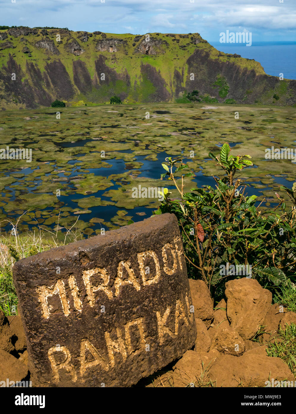 Viewpoint on crater rim, Rano Kau extinct volcano, with wetland in ...