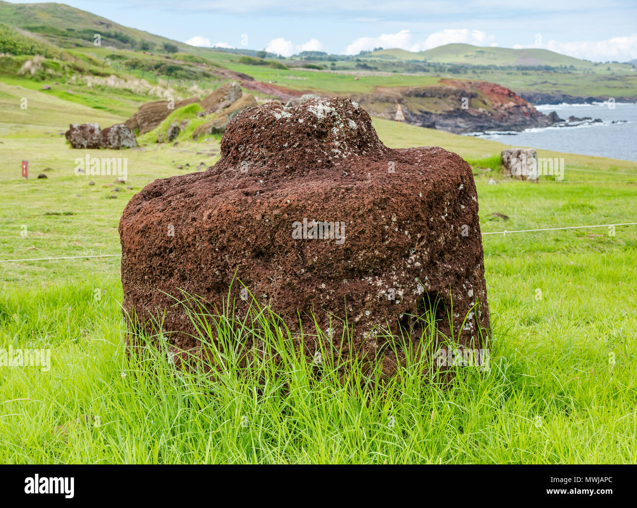 Vinapu, Easter Island, Rapa Nui, Chile, with red volcanic scouria rock ...