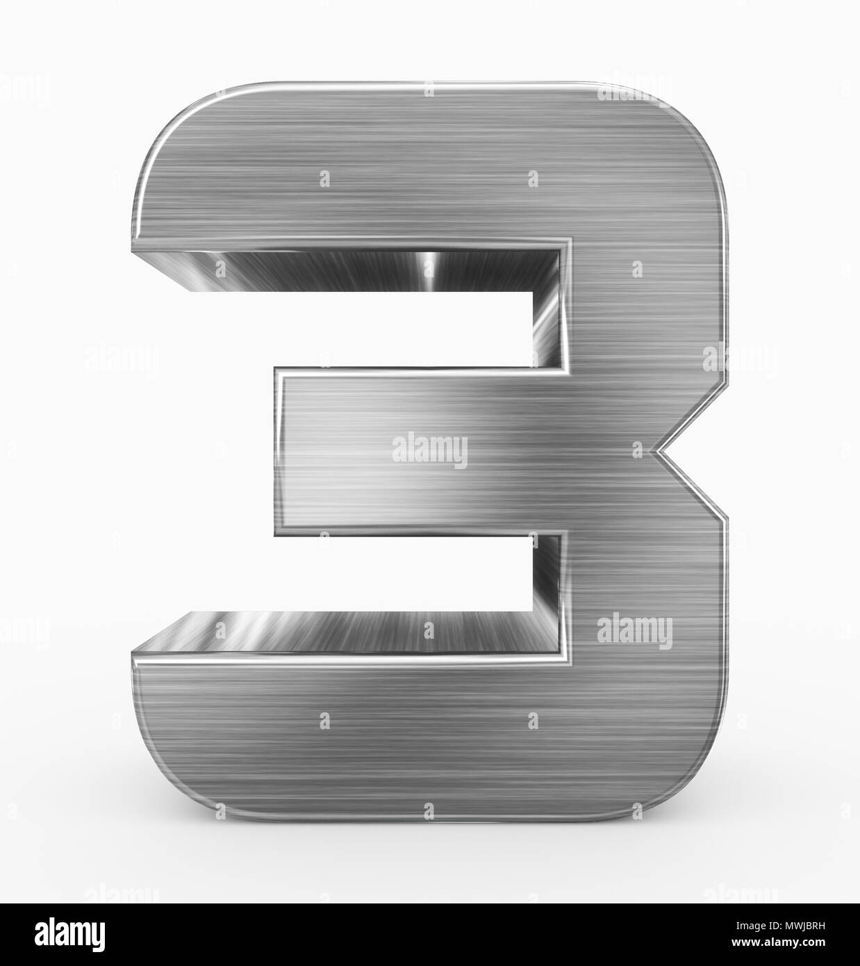 number 3 3d cubic rounded metal isolated on white - 3d rendering Stock ...