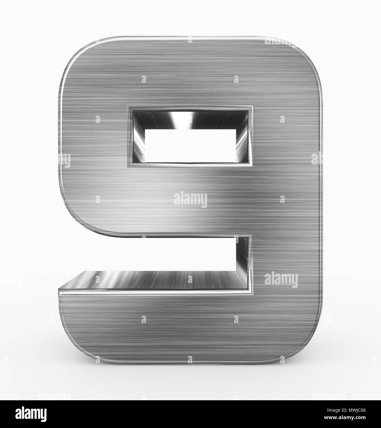 number 9 3d cubic rounded metal isolated on white - 3d rendering Stock ...