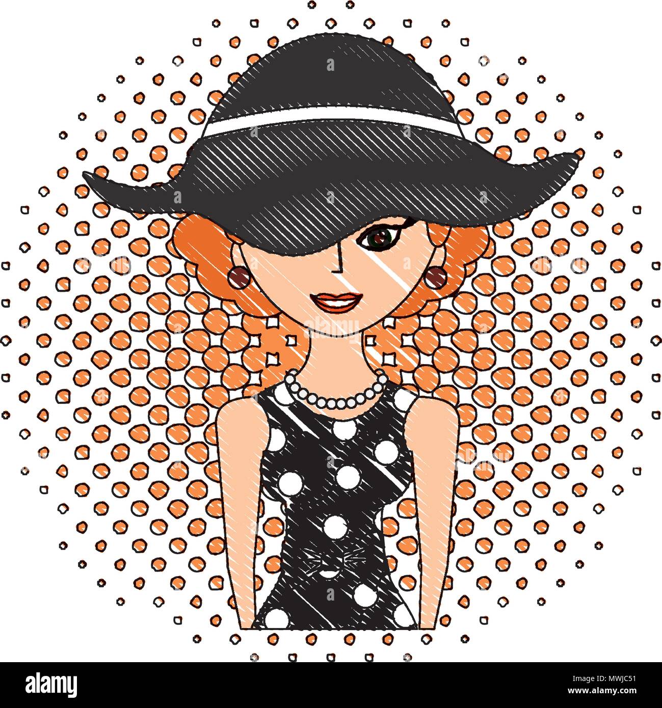 elegant woman with hat character retro pop art vector illustration ...