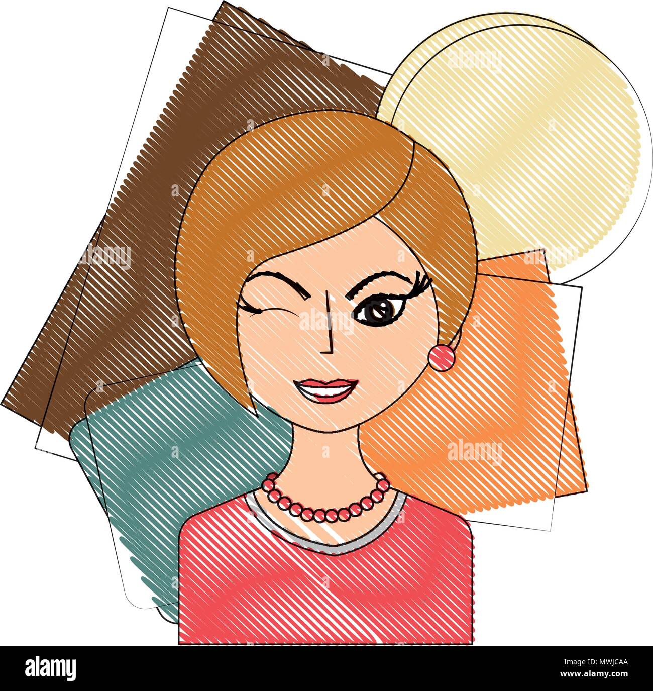 winking woman portrait character retro style vector illustration ...