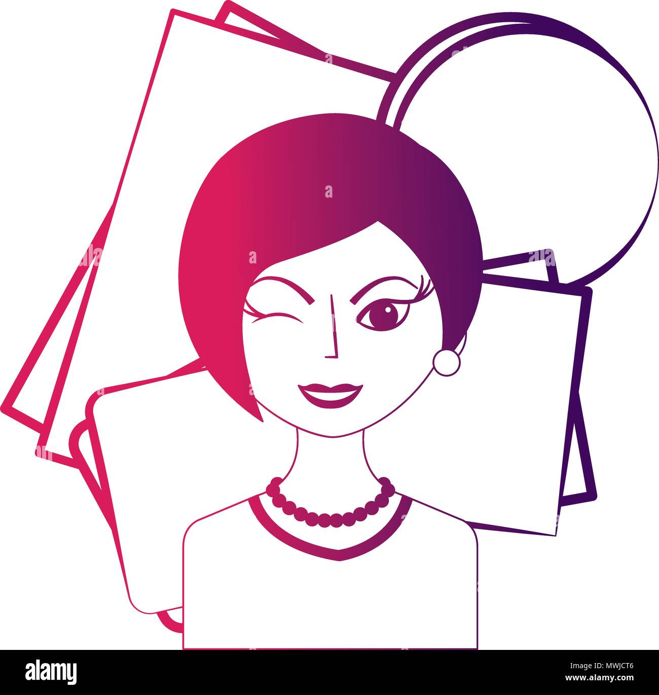 winking woman portrait character retro style vector illustration neon ...