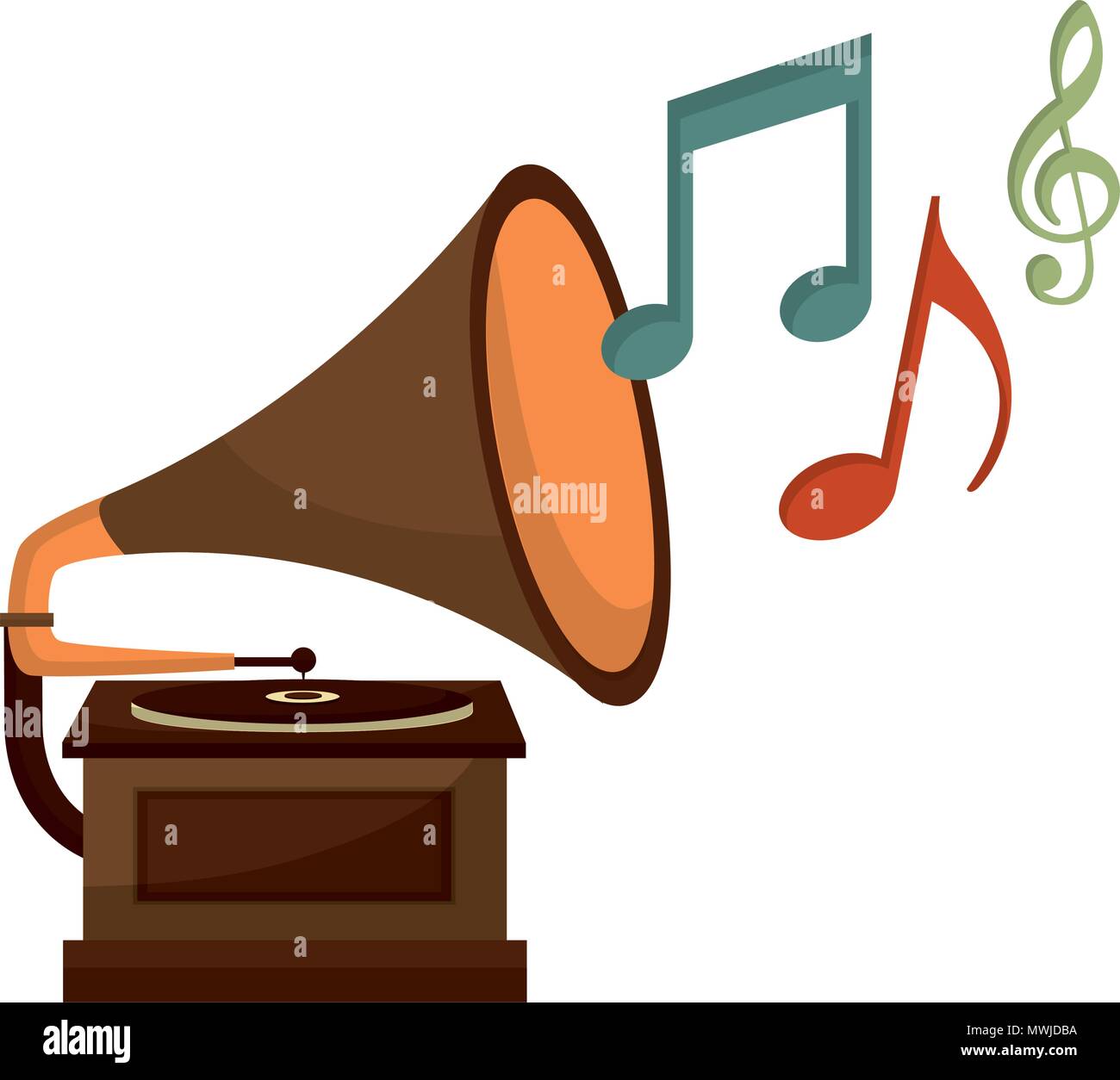 gramophone music retro with music notes vector illustration design ...