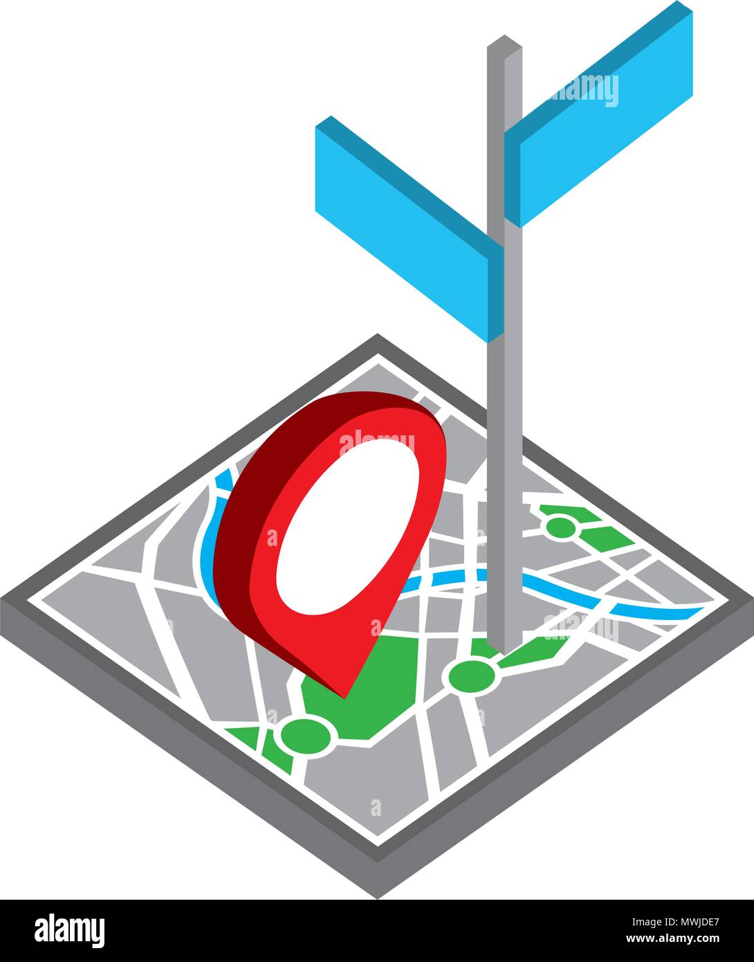 paper map guide with signaling with pin location isometric icon vector ...