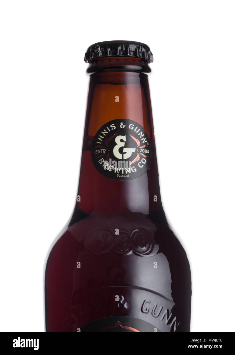 LONDON, UK - JUNE 01, 2018: Bottle of Innis & Gunn red beer on white ...