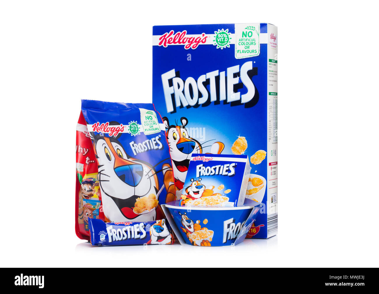 LONDON, UK - JUNE 01, 2018: Box and pack of Kellogg's Frosties ...