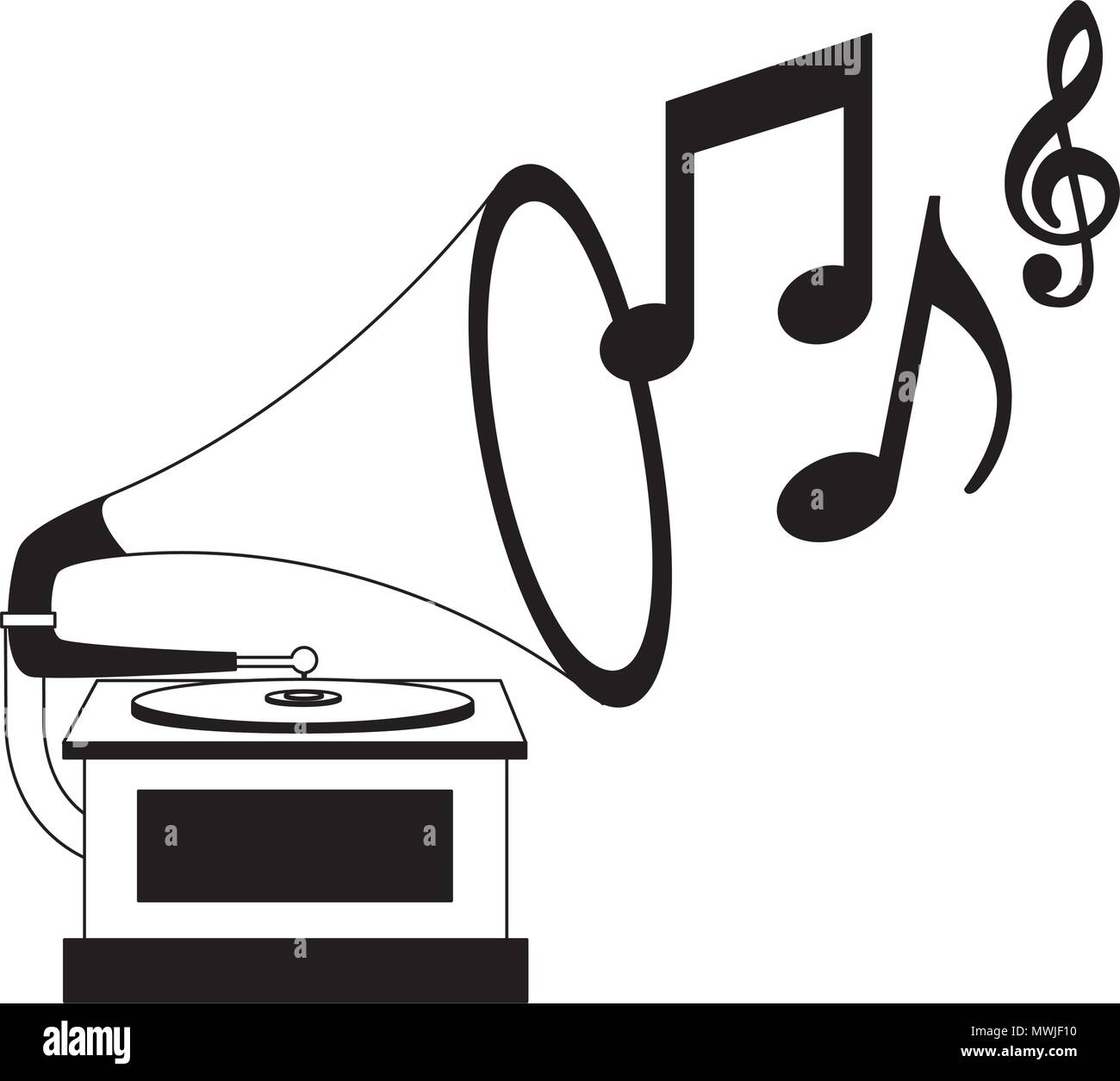 gramophone music retro with music notes vector illustration design ...