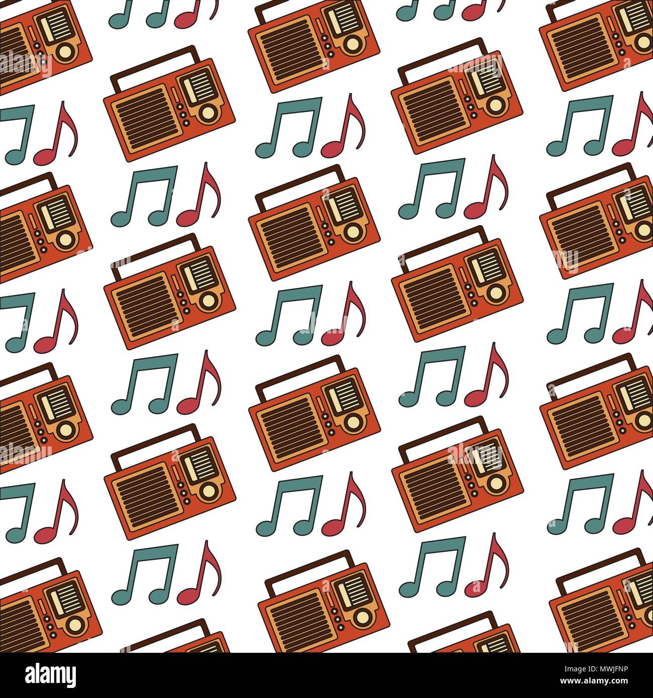 retro vintage radio stereo note music pattern vector illustration Stock ...