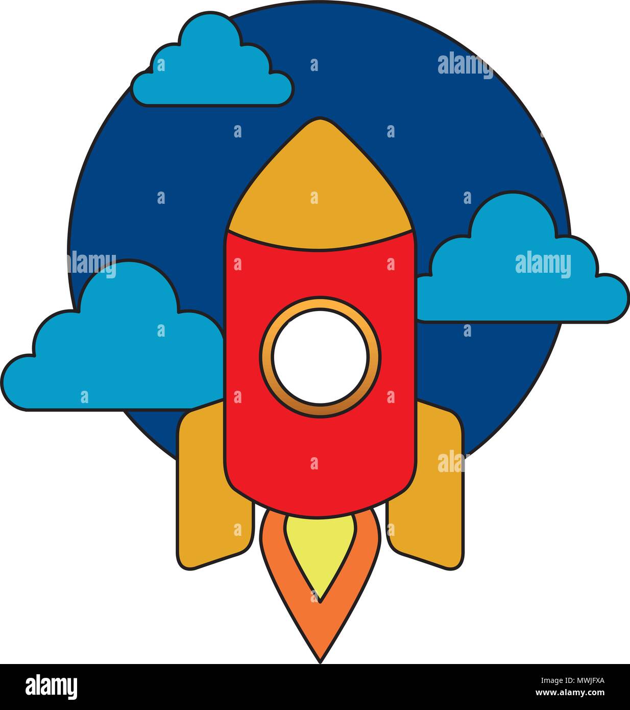 rocket launching startup sky cartoon vector illustration Stock Vector ...