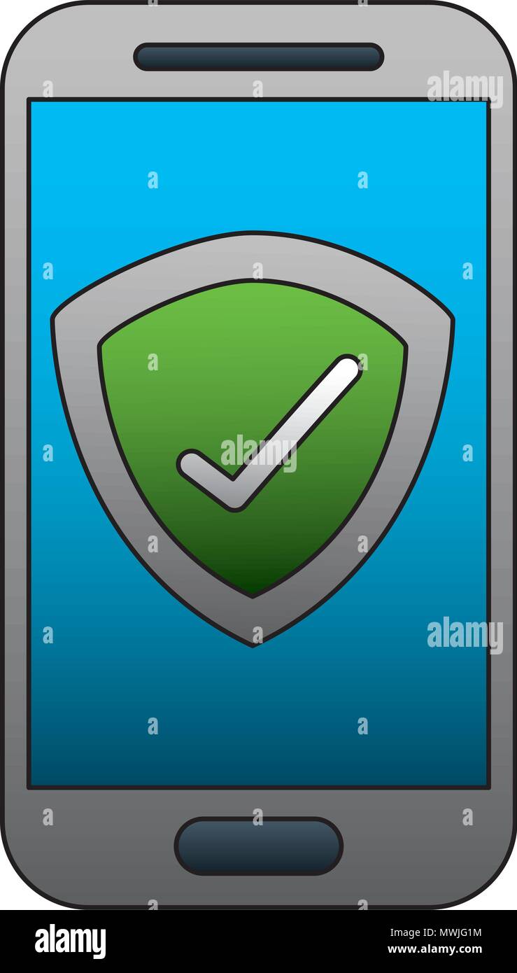 smartphone checkmark secuirty technology cartoon vector illustration ...