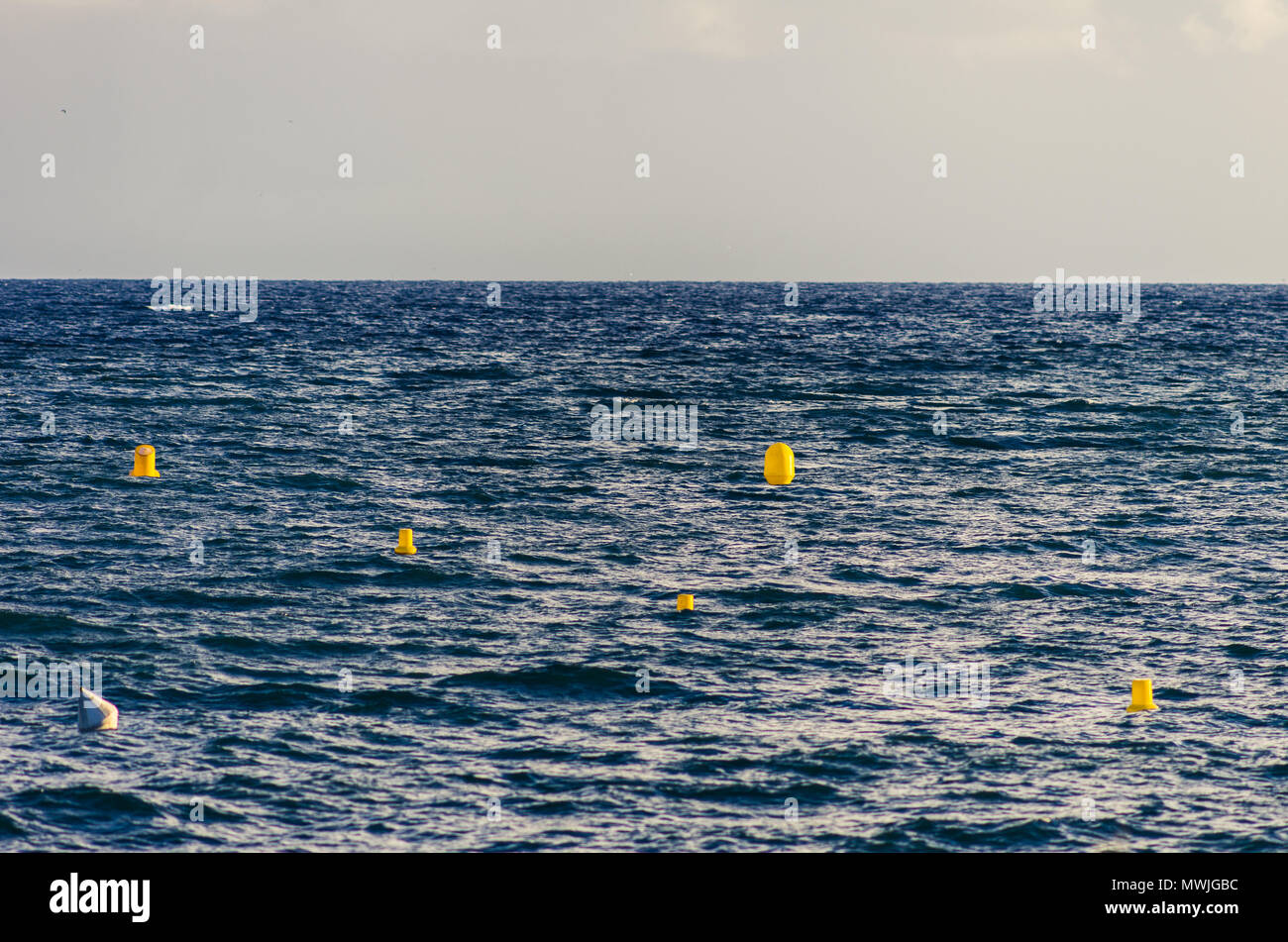 Boundary public beach markers Stock Photo - Alamy