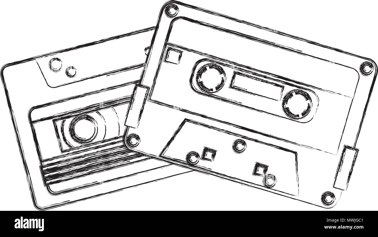 retro vintage cassette tape record music vector illustration sketch ...