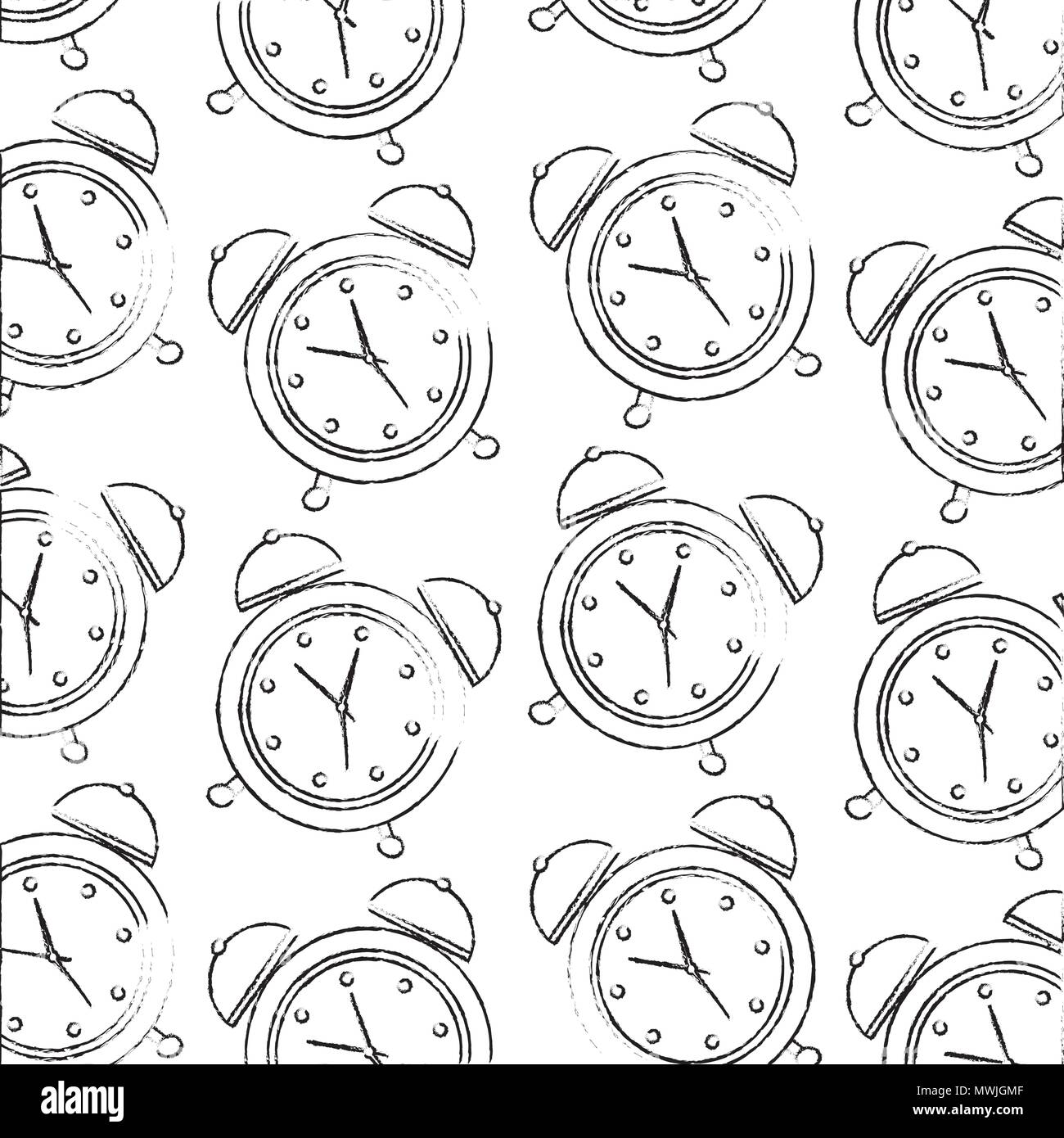 retro vintage clock alarm pattern vector illustration sketch Stock ...