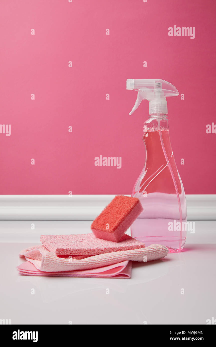 washing sponge, rags and spray for spring cleaning Stock Photo - Alamy