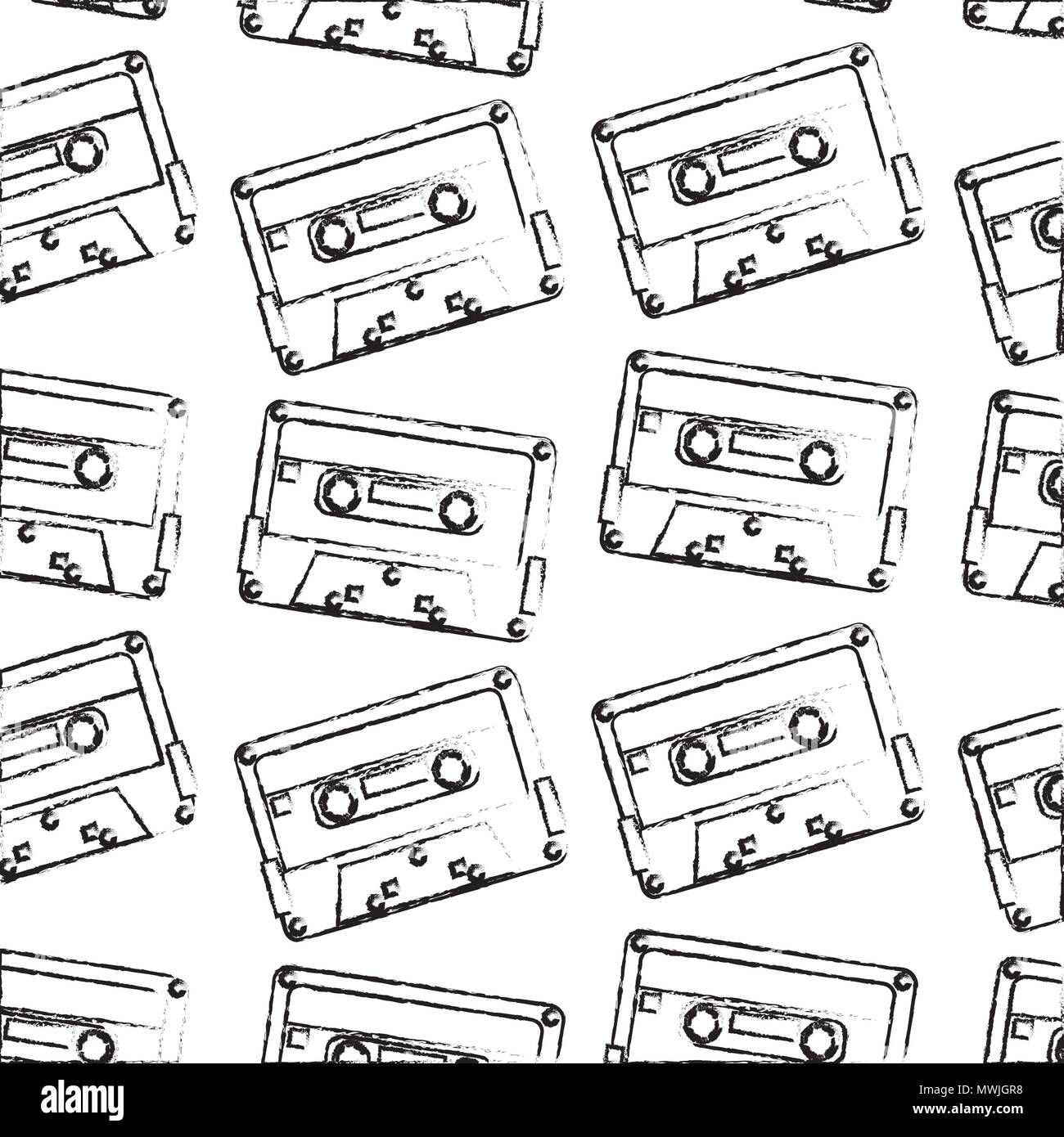 retro vintage cassette tape record pattern vector illustration sketch ...