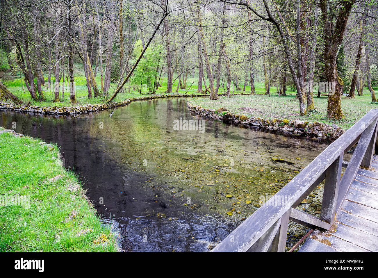 Bosna river in Ilidza at nature park Vrelo Bosne near Sarajevo, Bosnia ...