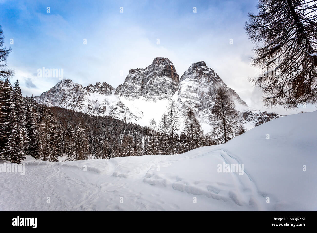 View of the mount Pelmo after a snowfall, Dolomites, Italy Stock Photo ...