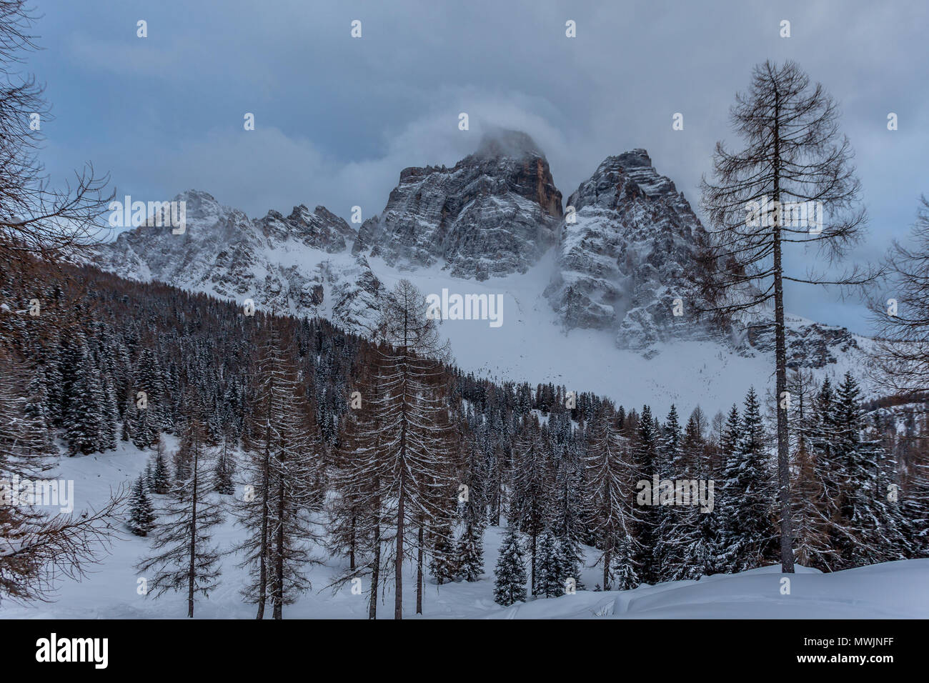 Panorama of the mount Pelmo after a snowfall, Dolomites, Italy Stock ...
