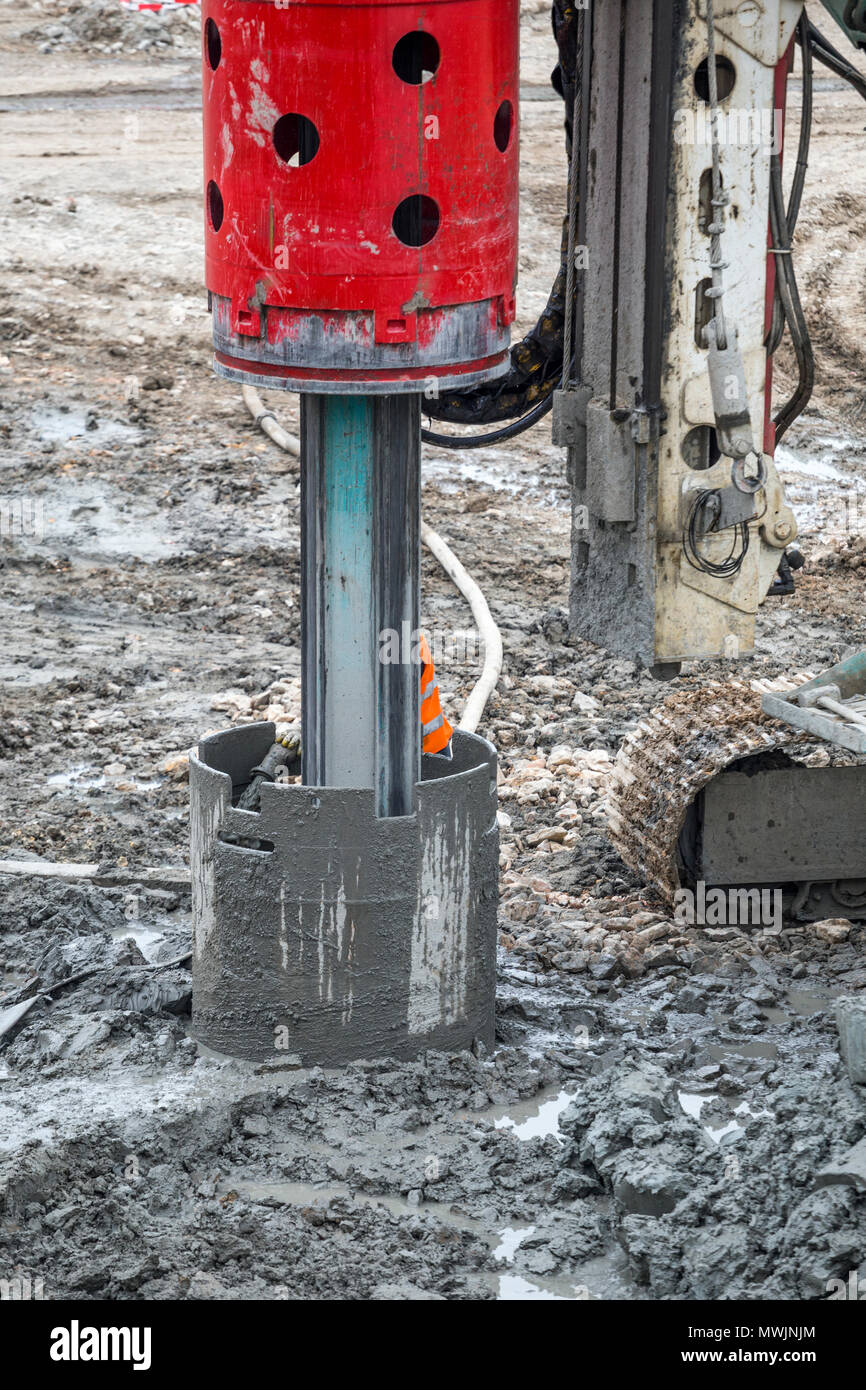 Drilling pile for foundation with bore pile rig machine at the ...