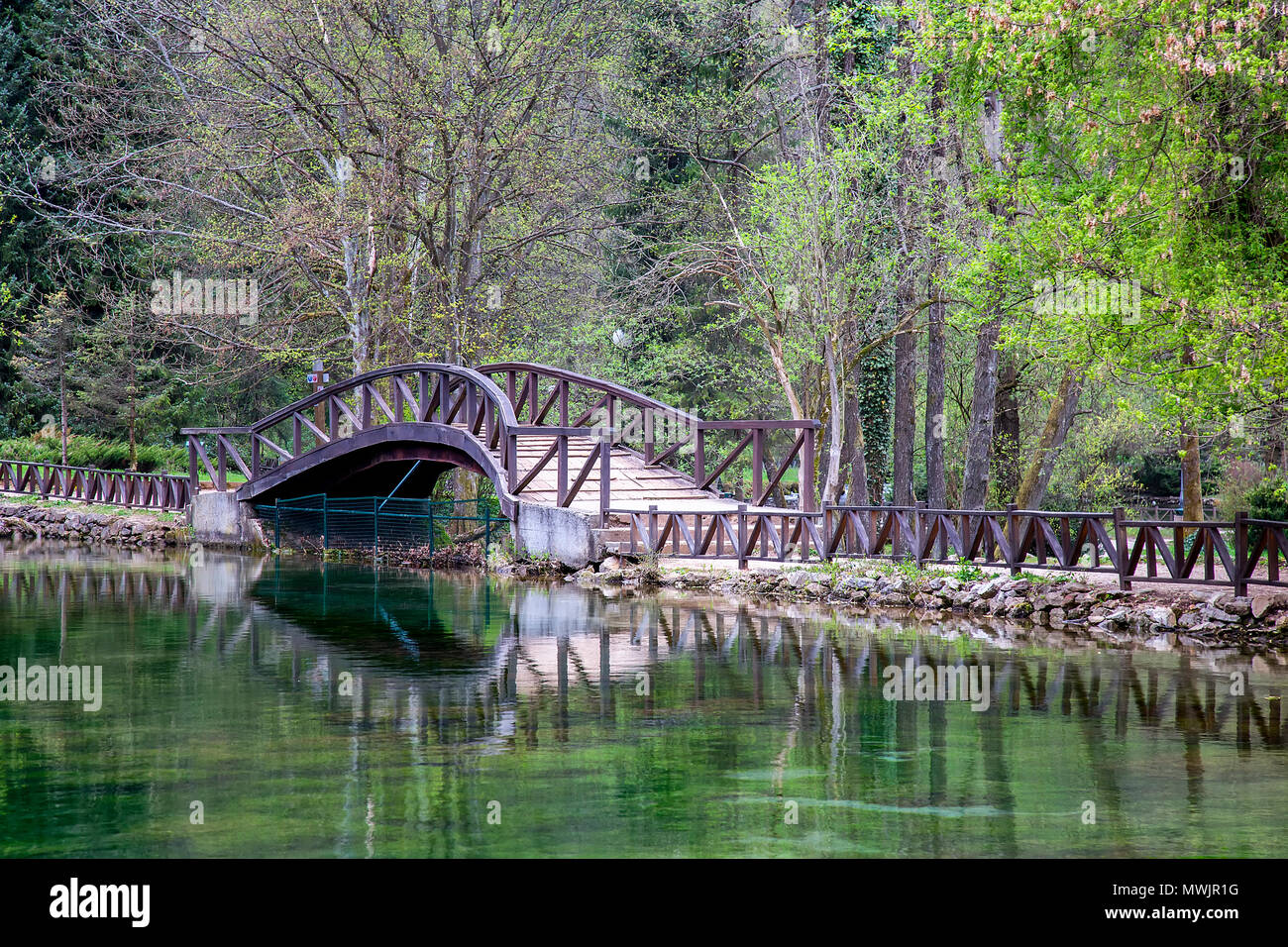 Wooden bridge in nature park Vrelo Bosne near Sarajevo, Bosnia and ...